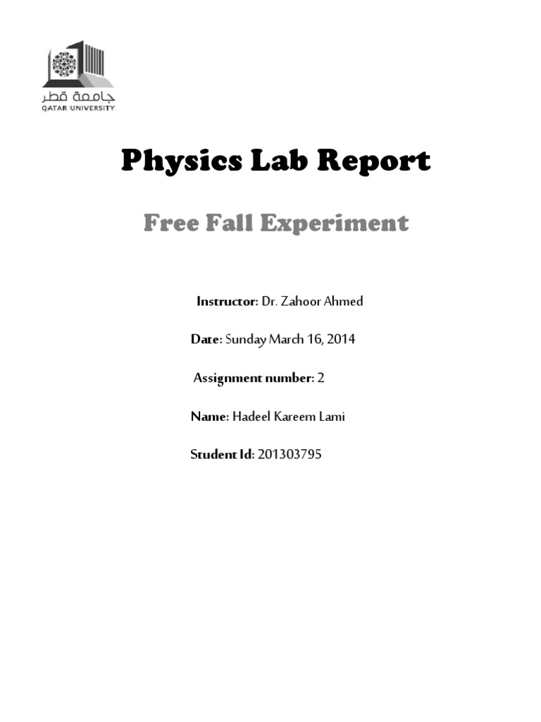 Physics Lab Report: Free Fall Experiment | PDF | Gravity | Acceleration
