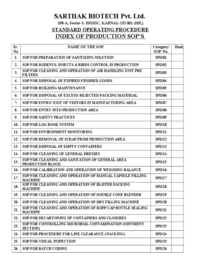 sop of production department | Tablet (Pharmacy) | Calibration