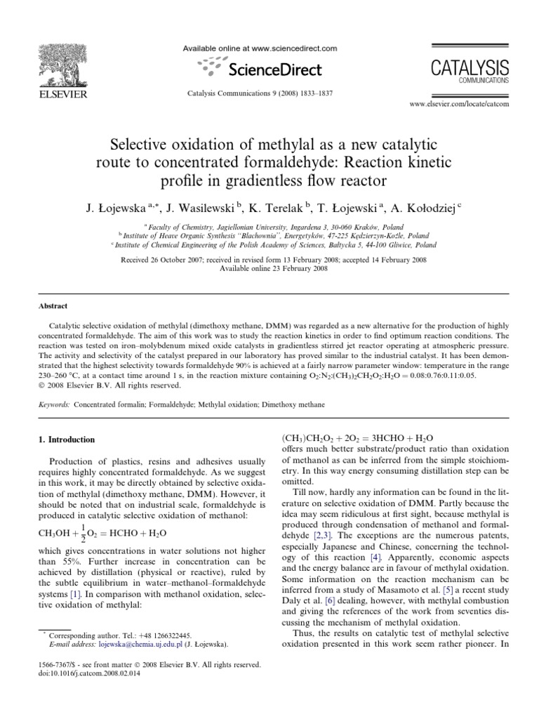 Selective Oxidation of Methylal As A New Catalytic Route To ...