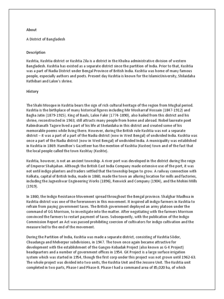 About Kushtia | PDF | South Asia