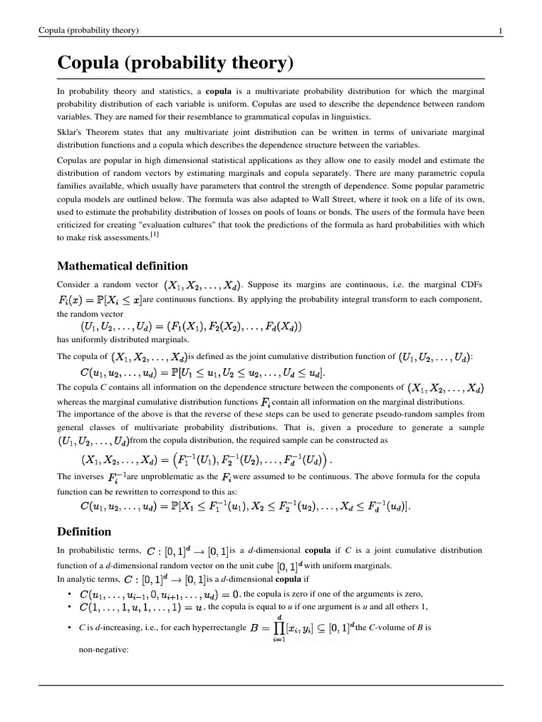 Copula (Probability Theory) | PDF | Probability Distribution | Mathematical Analysis