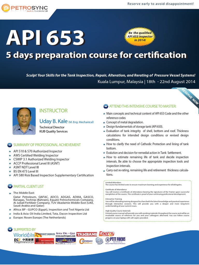 API 653 - Storage Tank Inspector Certification Examination Preparatory ...
