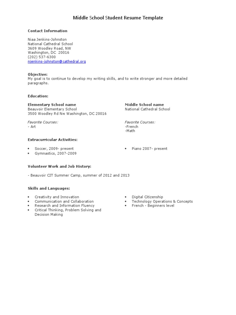 Middle School Resume Guide | PDF | Career & Growth | Sports & Recreation
