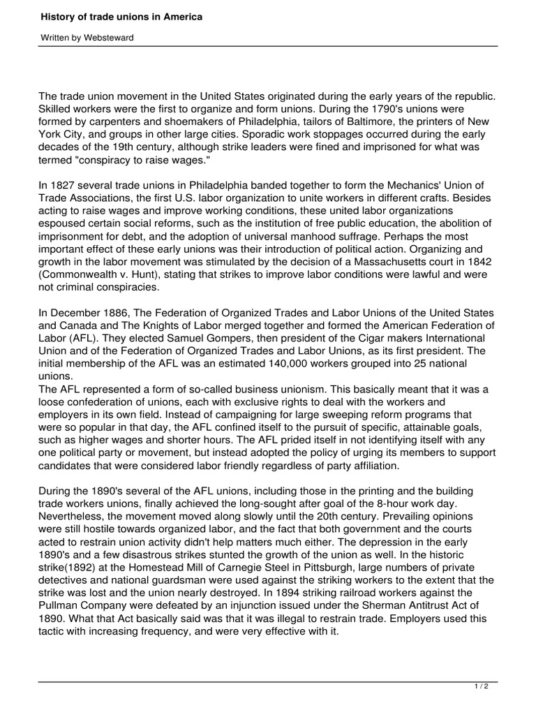 American Trade Union History | PDF | American Federation Of Labor ...