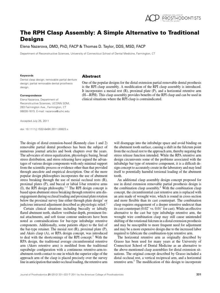 RPH Clasp Assembly - A Simple Alternative To Traditional Designs | PDF ...