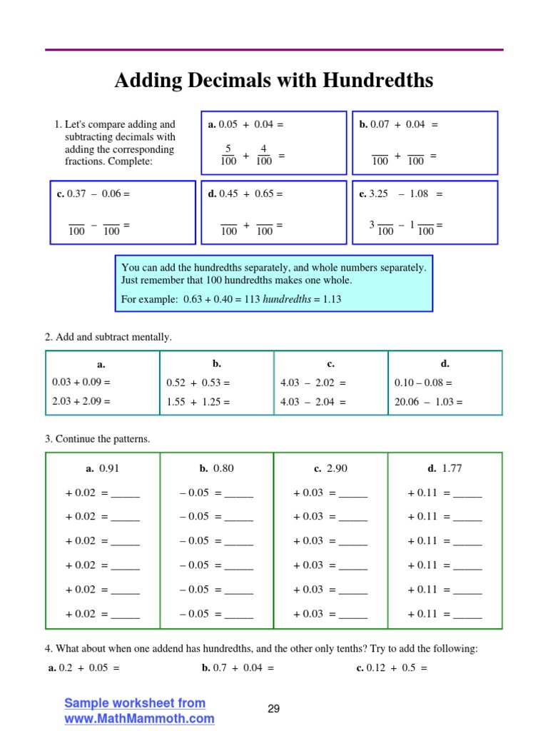 Adding Decimals: Hundredths Guide | PDF | Teaching Methods & Materials ...