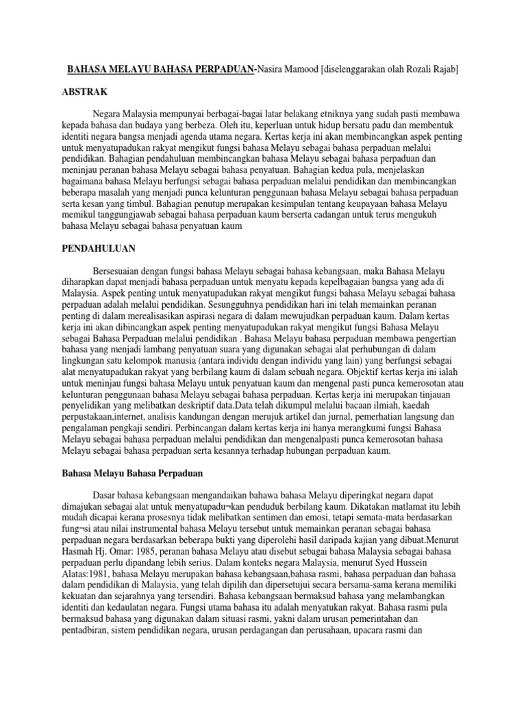 Bahasa Melayu Bahasa Perpaduan | PDF