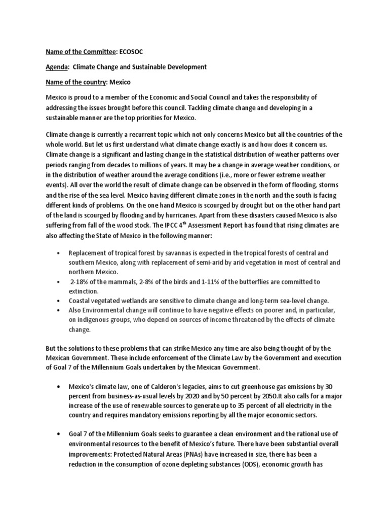 Position Paper Mexico Ecosoc | PDF | Sustainability | Sustainable ...
