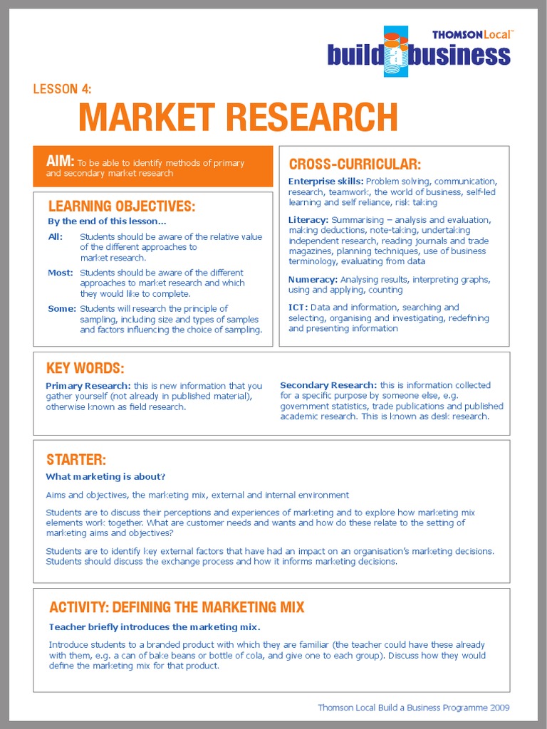 TL BAB Lesson 4 Market Research | PDF | Marketing Research | Market ...