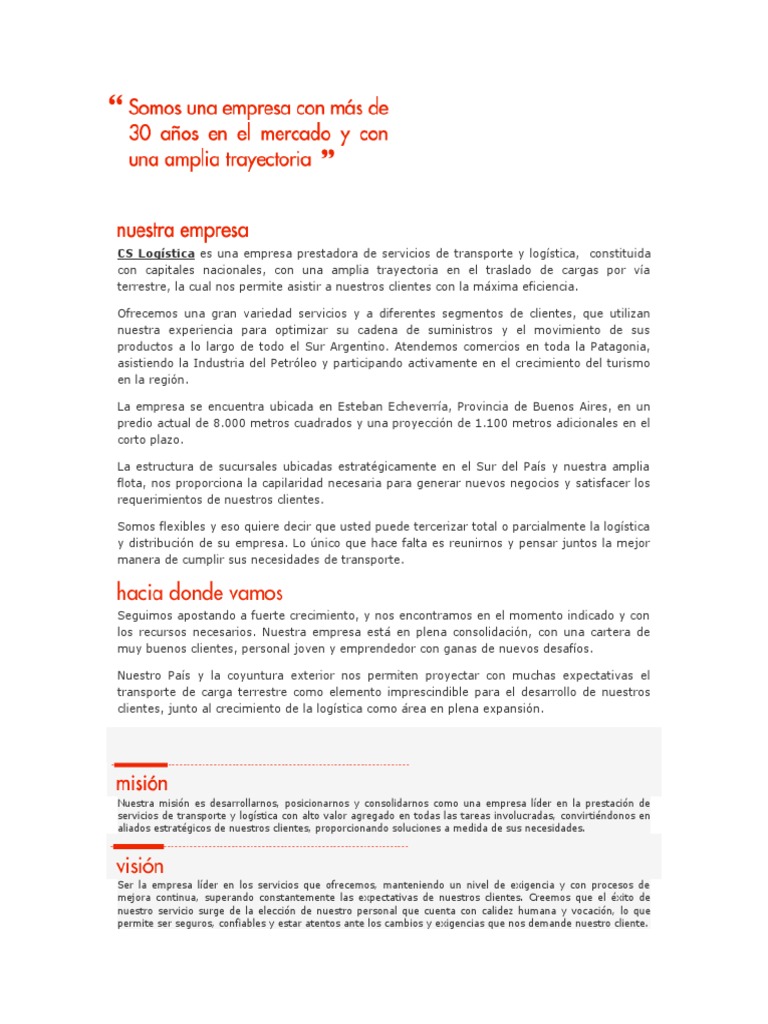 CS Log+¡stica Es Una Empresa Prestadora de Servicios de Transporte y Log+¡stica | PDF ...