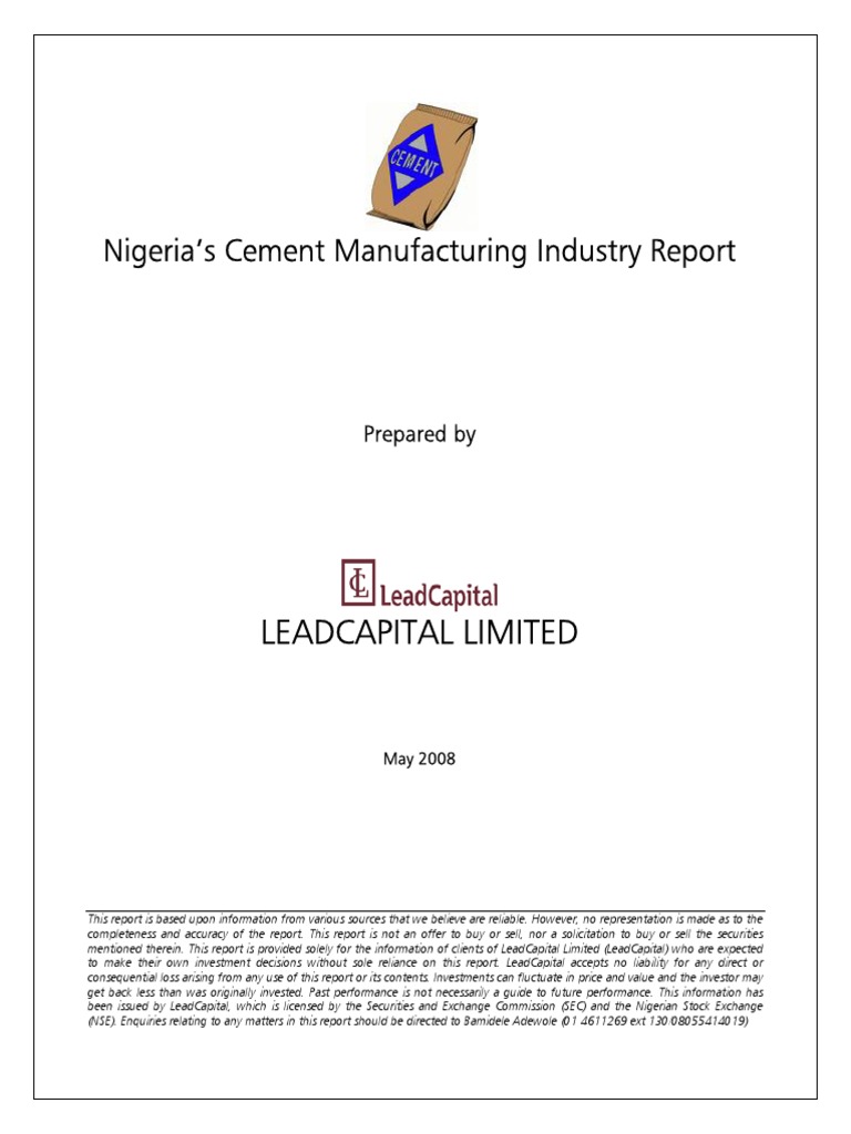Cement Manufacturing Sector Report | PDF | Inflation | Economic Growth