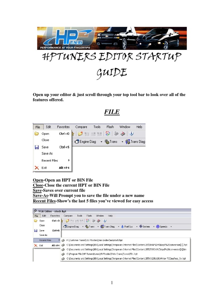 Hptuners Editor Startup Guide | PDF | Menu (Computing) | Tab (Gui)