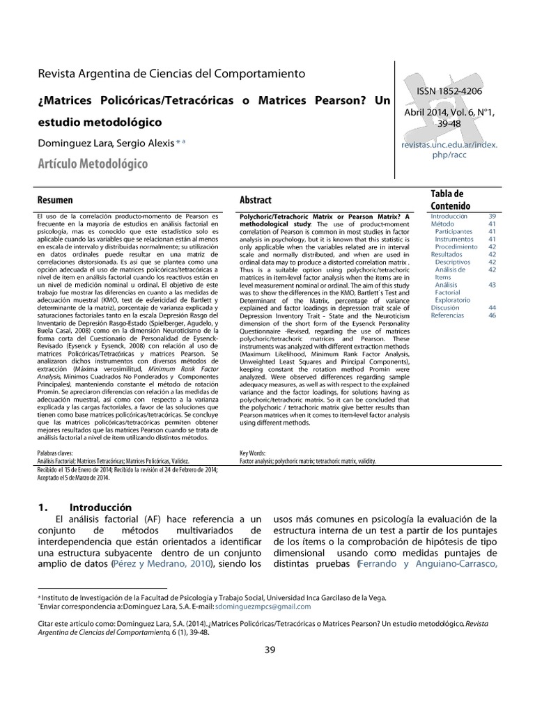 ¿Matrices Policóricas/Tetracóricas o Matrices Pearson? Un Estudio ...