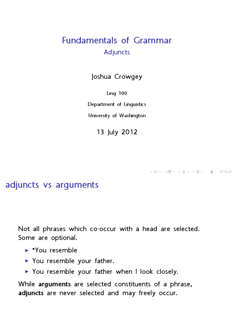 Fundamentals of Grammar: Adjuncts | PDF | Phrase | Clause