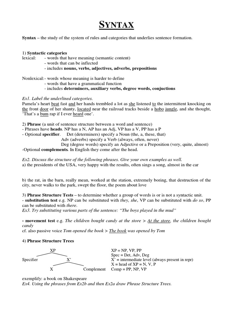 07syntax Class Handout | PDF | Phrase | Syntax