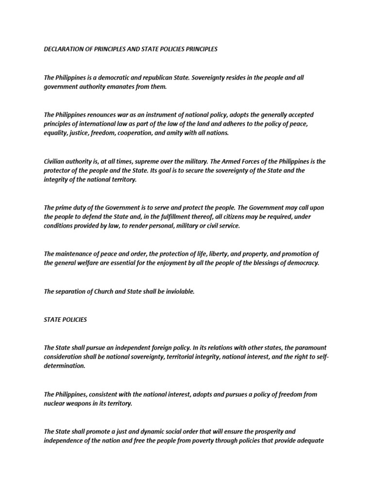 Declaration of Principles and State Policies Principles | Liberty ...