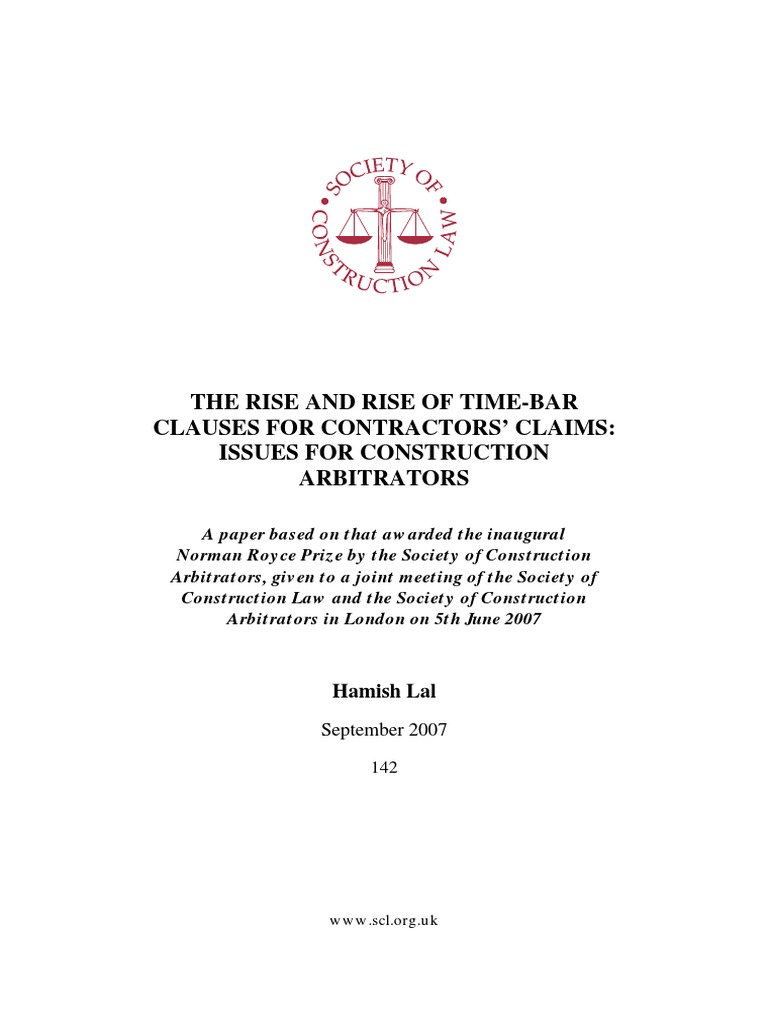 p2007 DR Hamish Lal - Time Bar Clauses | PDF | Arbitration | Liquidated ...