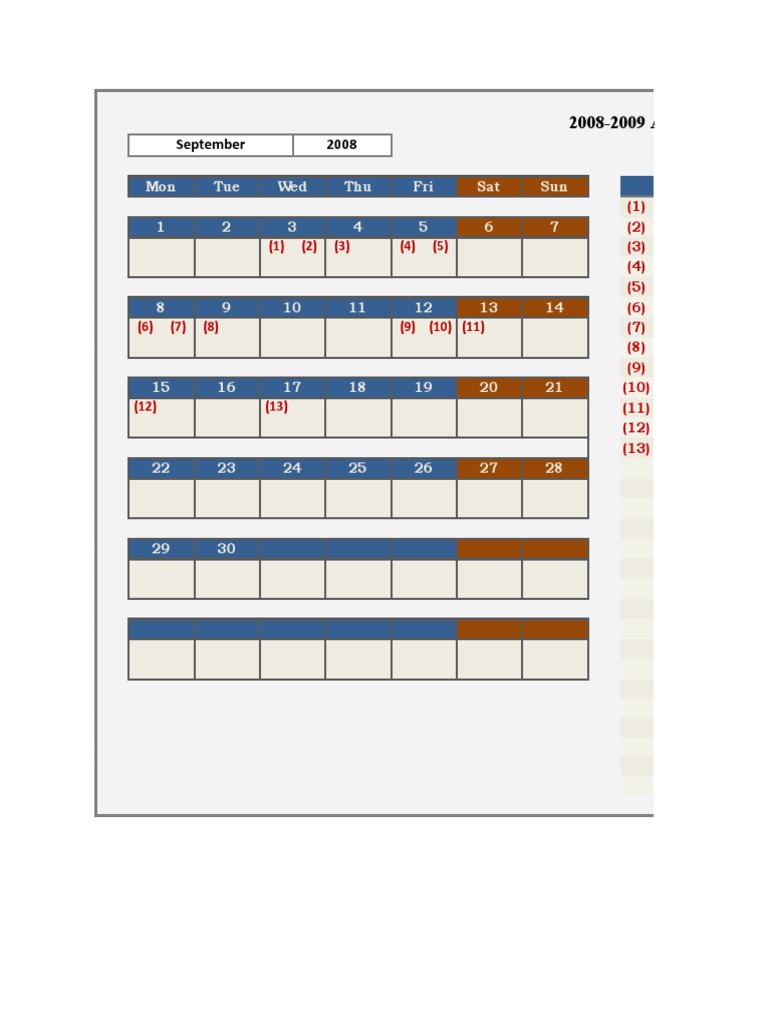 September 2008: 2008-2009 Academic Calendar | PDF | Graduate School ...