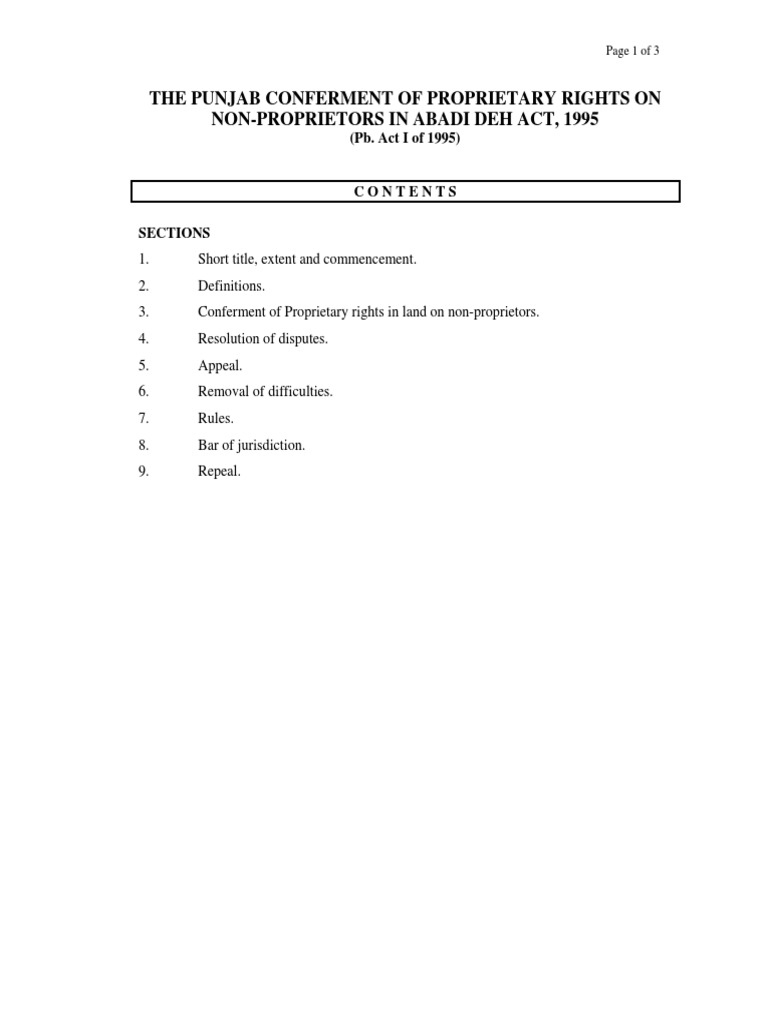 Conferment of Proprietary Rights On Non-Proprietors in Abadi Deh Act ...