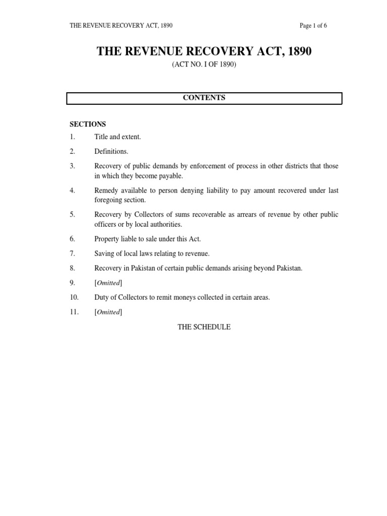 Revenue Recovery Act, 1890 | PDF | Arrears | Lawsuit