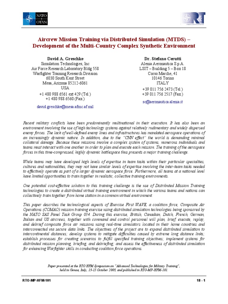 Aircrew Mission Training Via Distributed Simulation (MTDS) - Development of The Multi-Country ...