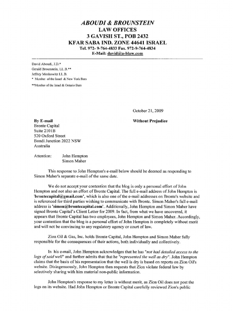Second Zion Lawyer Letter | PDF