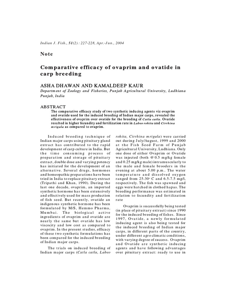 Comparative Efficacy of Ovaprim and Ovatide in Carp Breeding | PDF ...