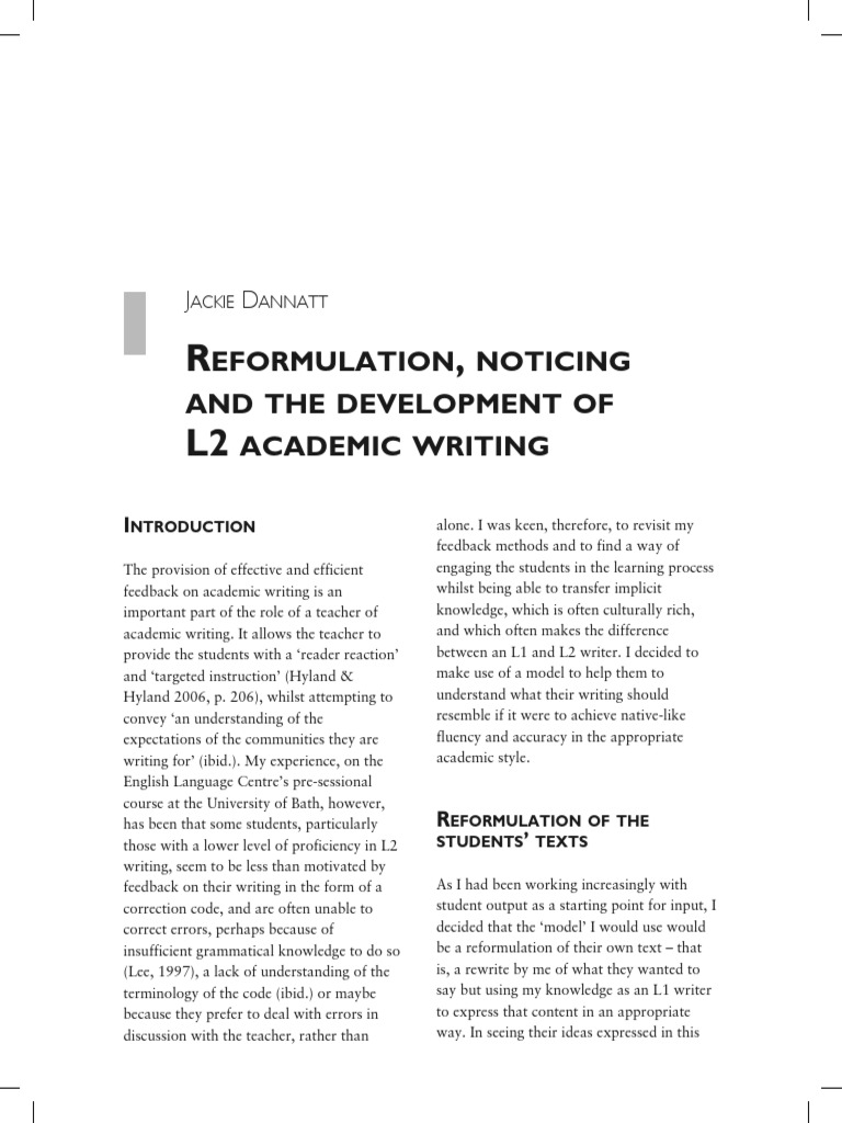 DANNATT, JACKIE - Reformulation, Noticing and Development | PDF ...