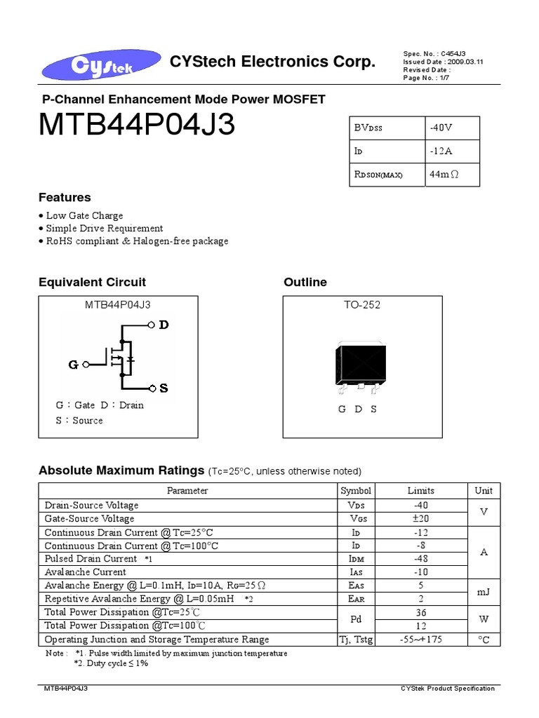 B44P04 | PDF | Field Effect Transistor | Electrical Engineering