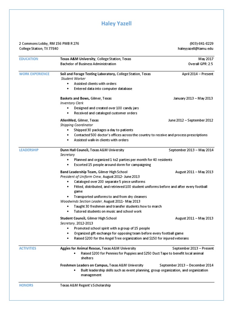 Haley Yazell's Resume Summary | PDF