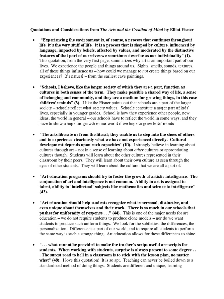 The Arts and The Creation of Mind Elliot Eisner | PDF | Curriculum ...