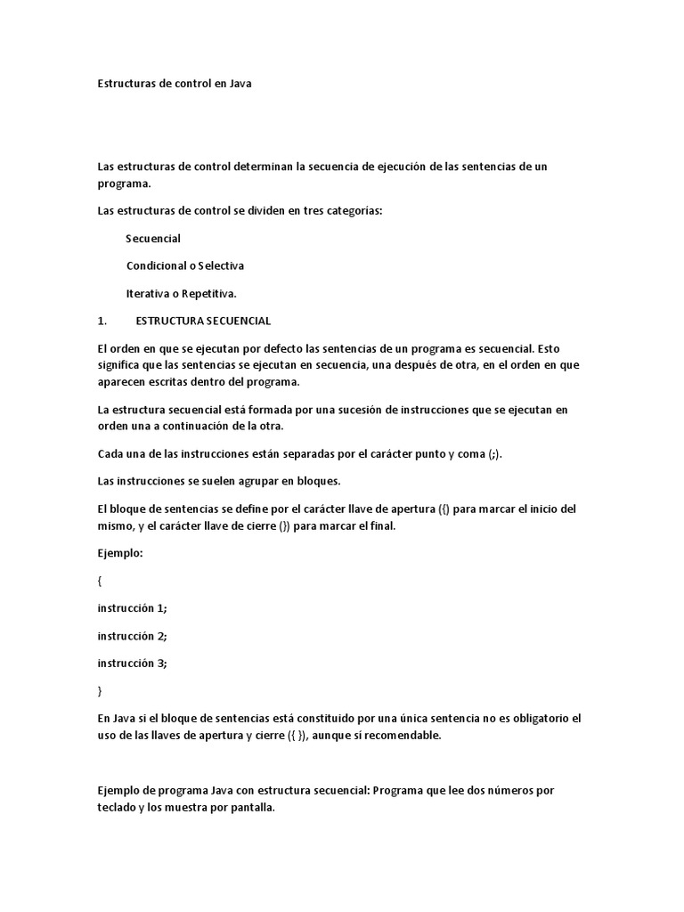 Estructuras de Control en Java | PDF | Java (lenguaje de programación) | Flujo de control