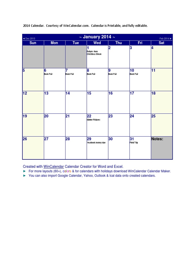 Editable 2014 Printable Calendar | PDF