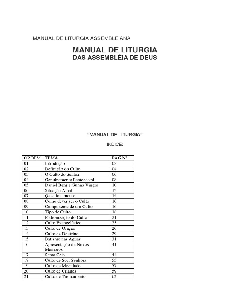 Manual de Liturgia Assembleiana | PDF | Culto cristão | Cristianismo