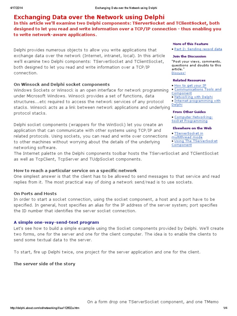 Exchanging Data Over The Network Using Delphi | PDF | Port (Computer Networking) | Network Socket