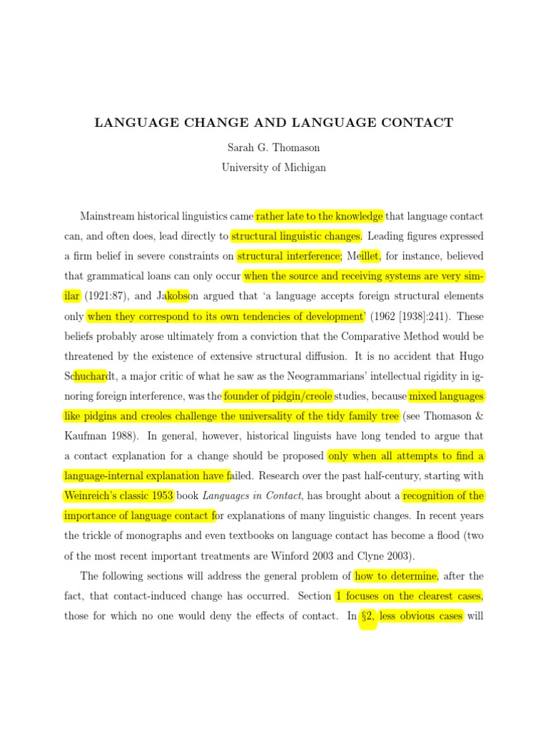 Language Change and Language Contact Thomason | PDF | Morphology ...
