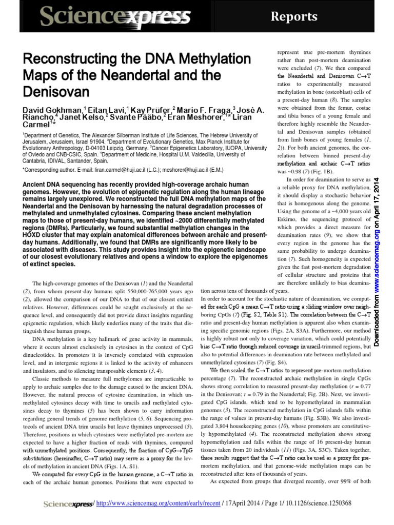 Reconstructing The DNA Methylation Maps of The Neandertal and The ...
