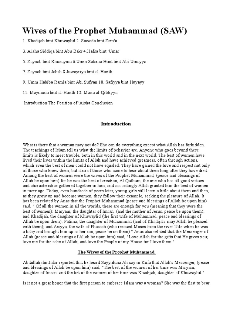 Wives of Prophet Muhammad (SAW) Explained | PDF | Medieval Islam ...