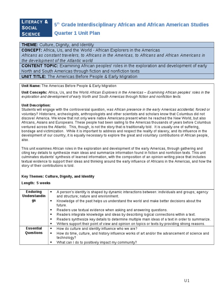 5 Grade Interdisciplinary African and African American Studies Quarter ...