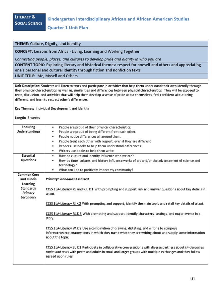Kindergarten Unit on Identity & Culture | PDF | Reading Comprehension ...