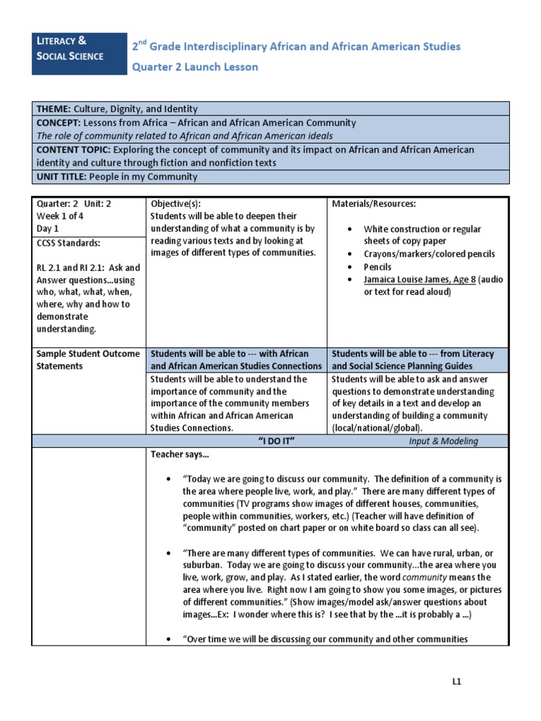 2nd Grade Community Identity Lesson | PDF | Learning | Communication