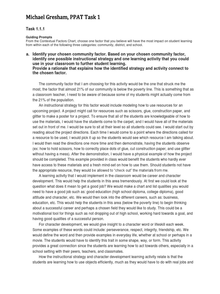 Ppat Task 1 Re Submit Pdf Differentiated Instruction English As A