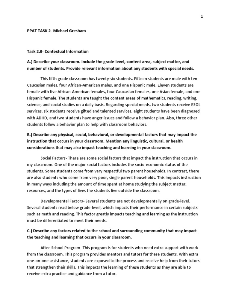 Ppat Task 2 Educational Assessment Rubric Academic