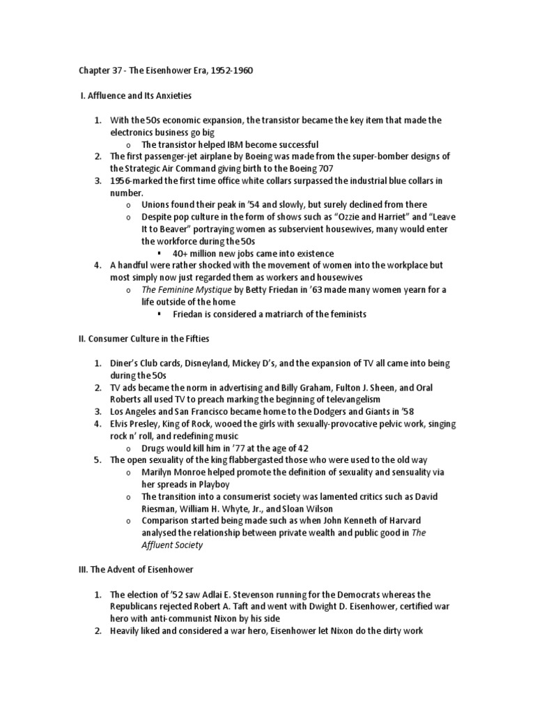 APUSH Chapter 37 Outline | PDF | Dwight D. Eisenhower | Cold War