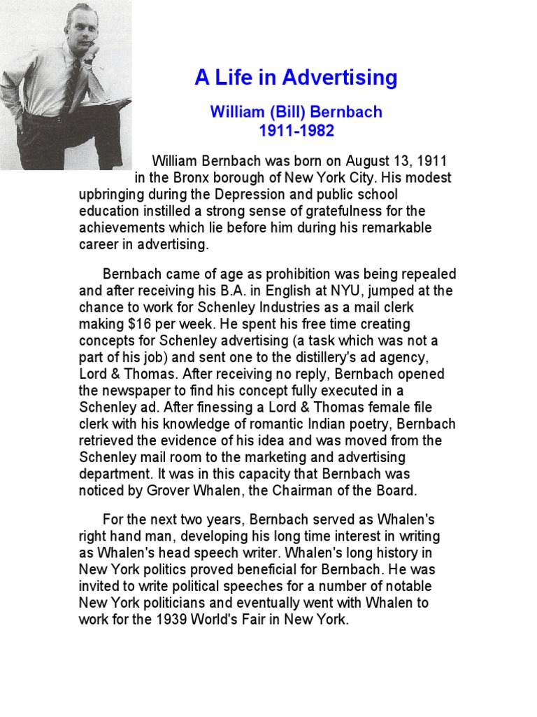 A Life in Advertising-William Bernbach | PDF | Emotions | Advertising