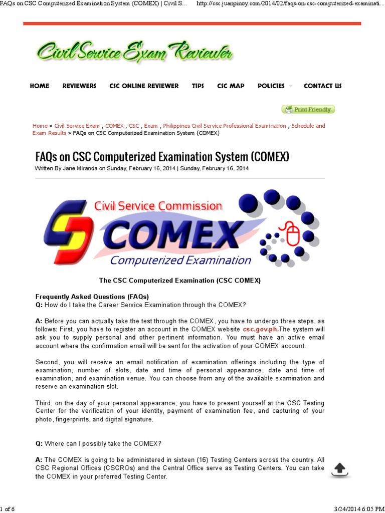 FAQs On CSC Computerized Examination System (COMEX) - Civil Service Exam | PDF | Standardized ...