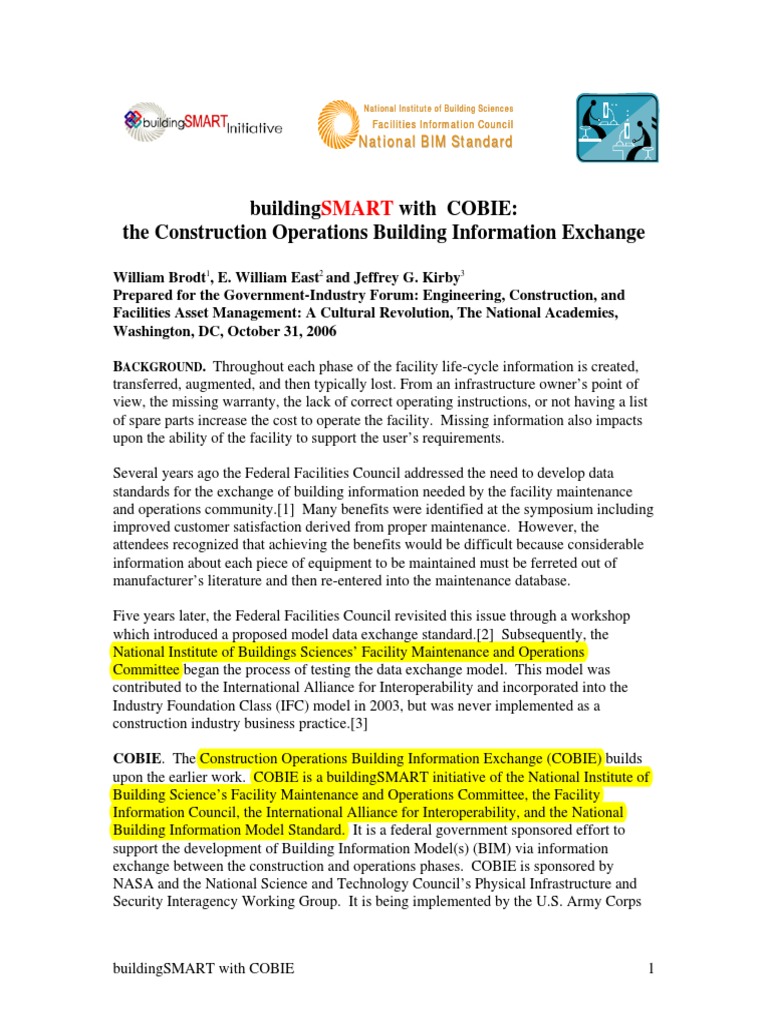 BuildingSMART With COBIE the Construction Operations Building ...