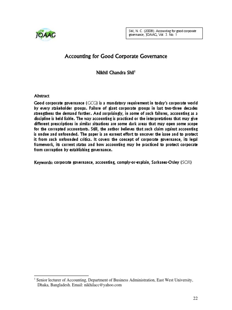Accounting For Good Corporate Governance | PDF
