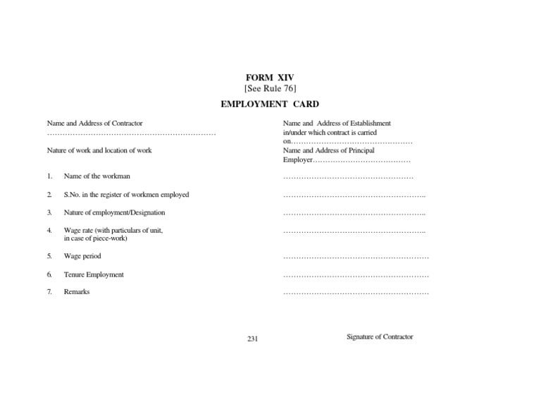 Form 14 Employment Card | PDF