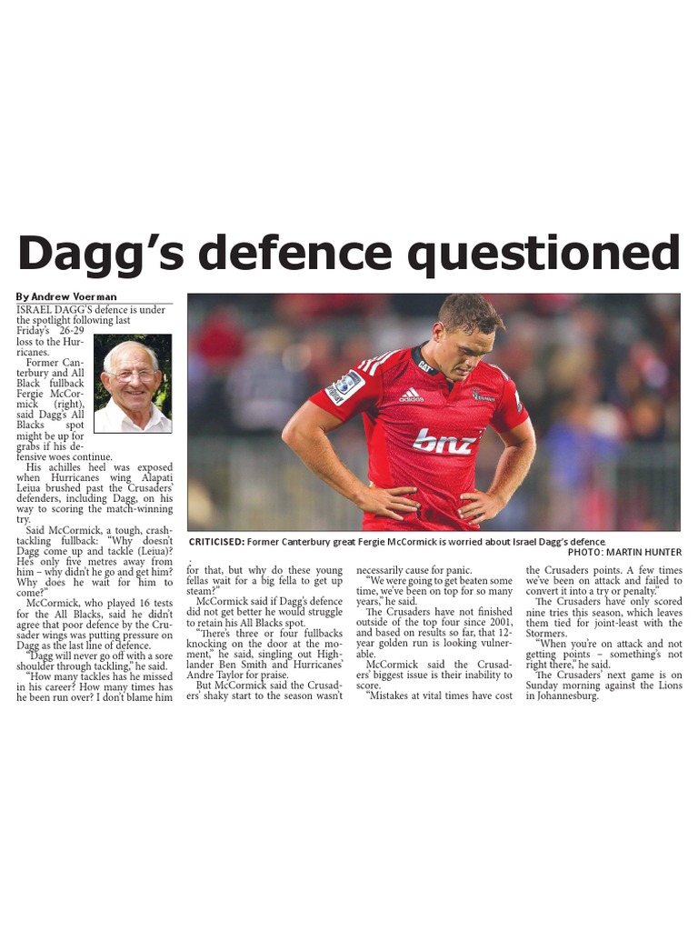 Dagg's Defence Questioned (The Star, April 2, 2014) | PDF | American Football | Sports